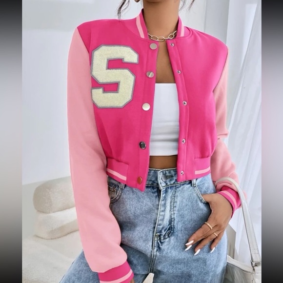SHEIN | Jackets & Coats | Cropped Varsity Jackets One Black And One ...
